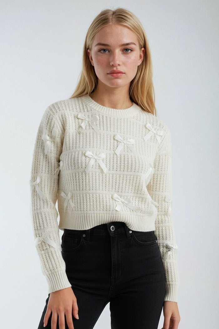 Ribbon Bow Cropped Sweater