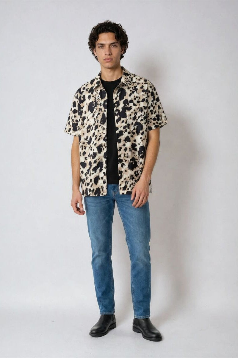 Leopard Print Button-Front Shirt