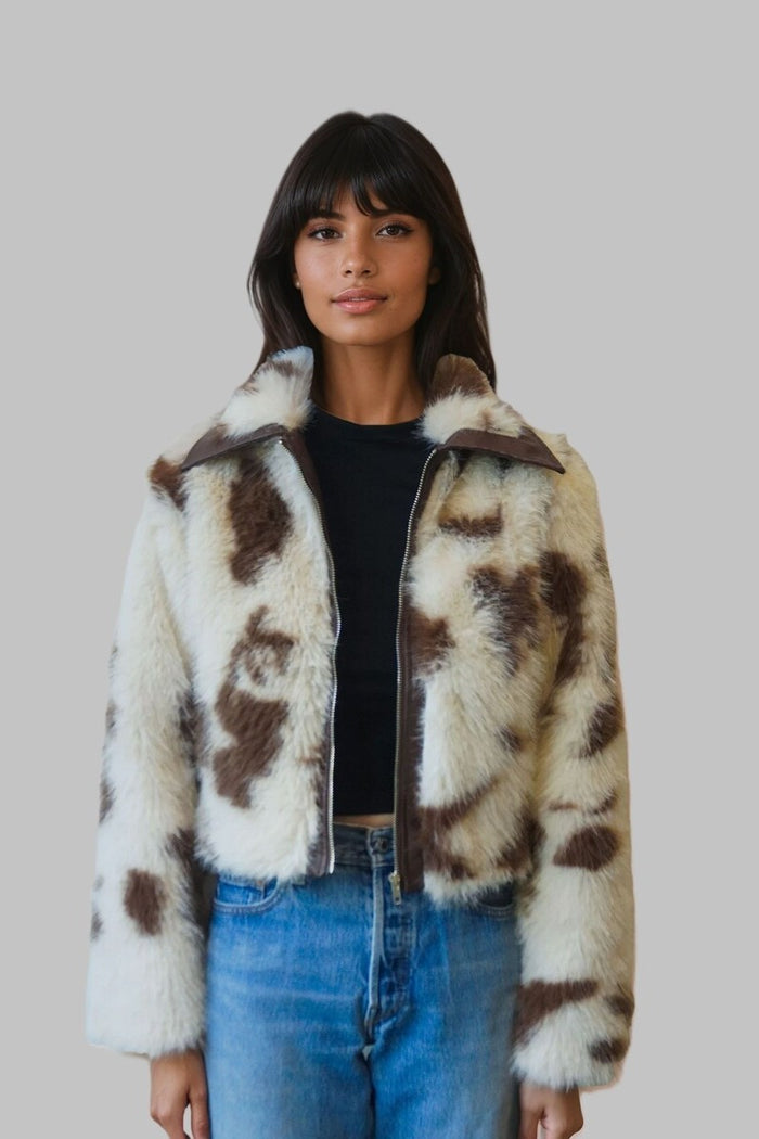 Faux Fur Cow Print Jacket