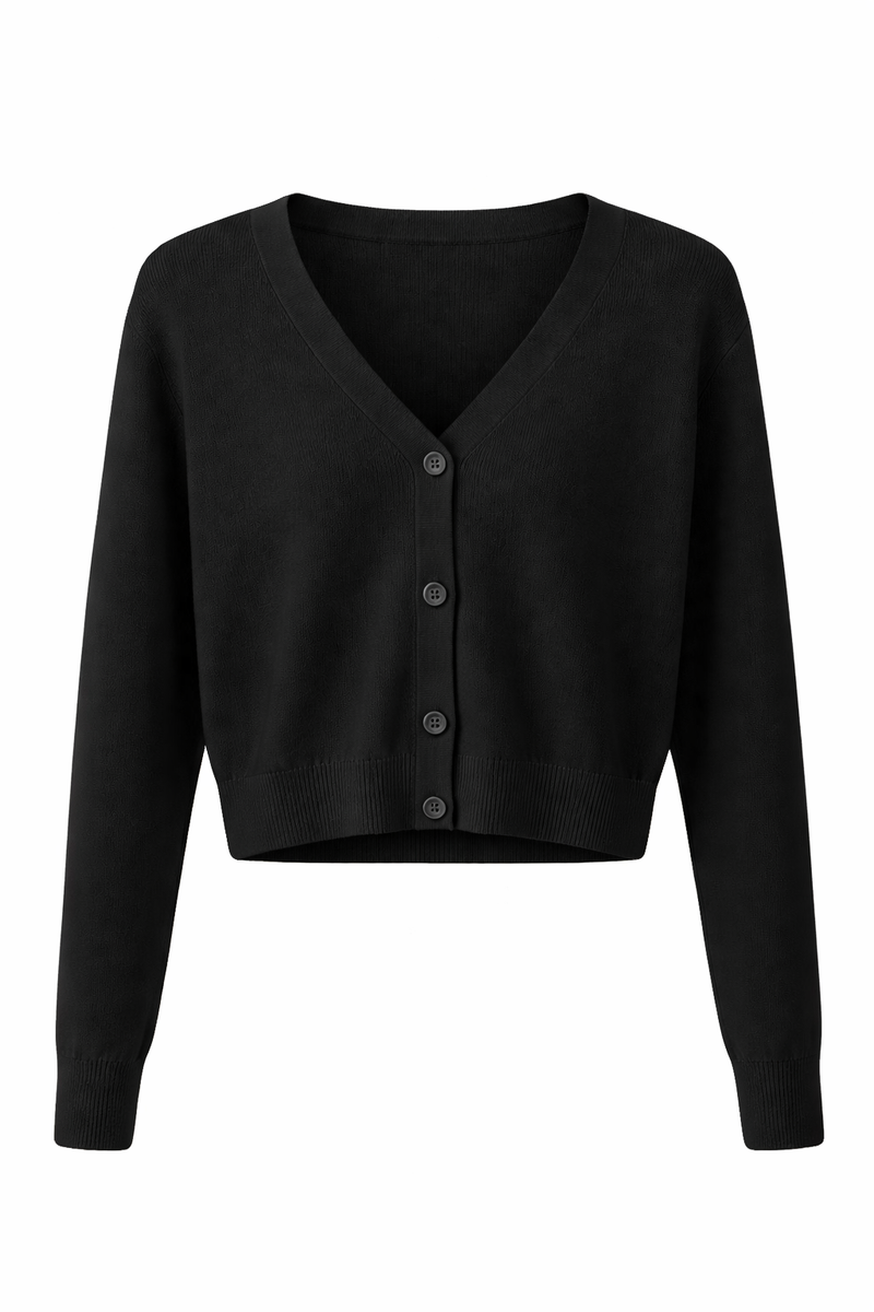 CROPPED KNIT BUTTON-FRONT CARDIGAN