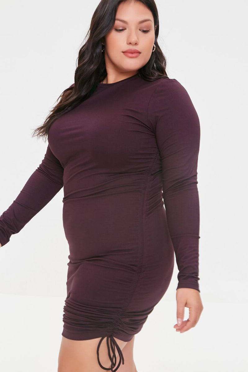 Plus Size Ruched Drawstring Dress