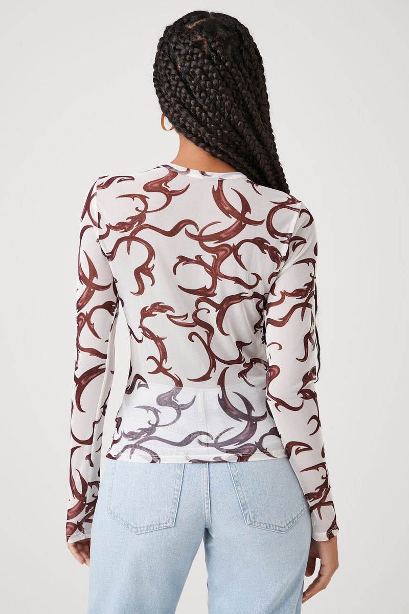 Mesh Abstract Print Top