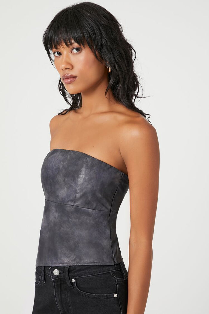 Faux Leather Asymmetrical Tube Top