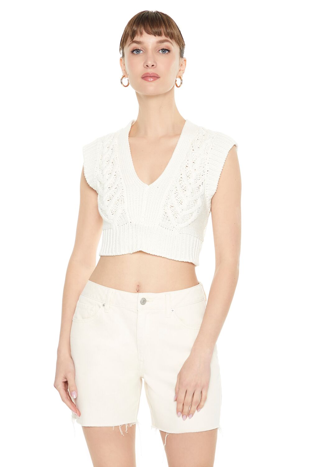 Cropped Cable Knit Sweater Vest