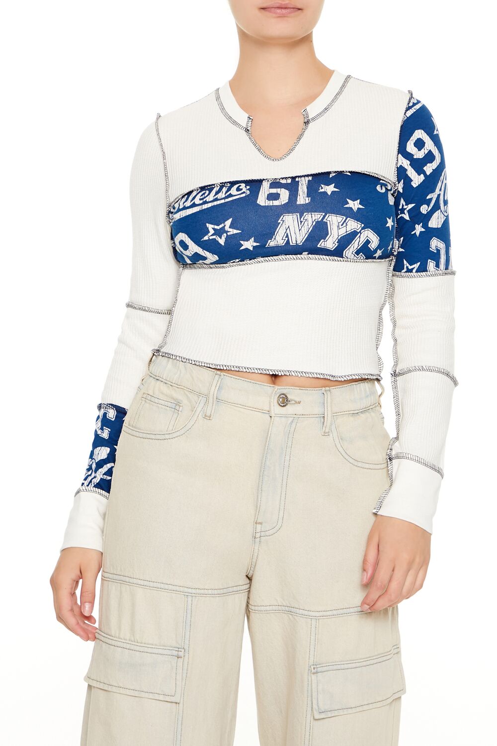 Colorblock Split-Neck Crop Top