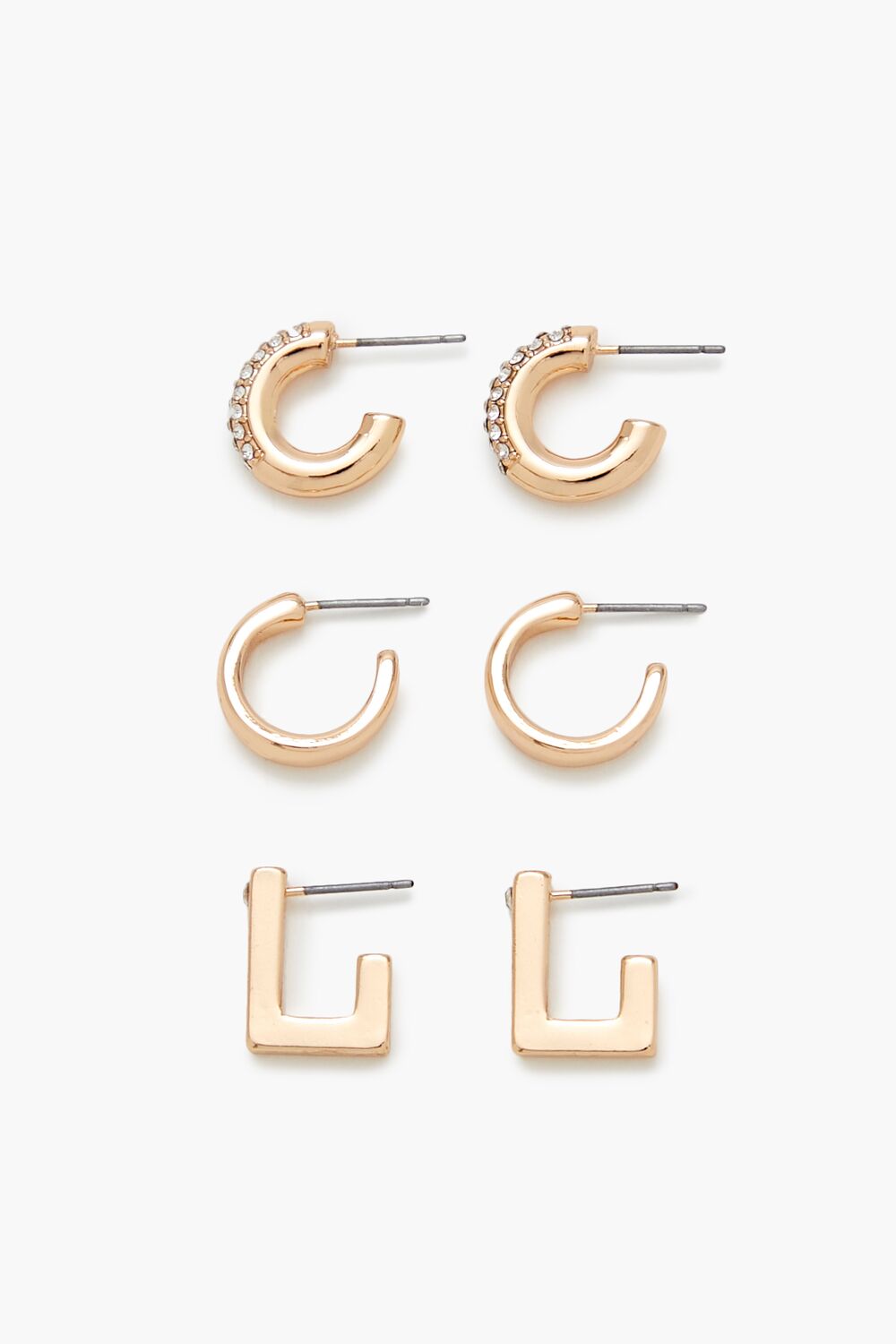 Rhinestone Geo Hoop Earring Set