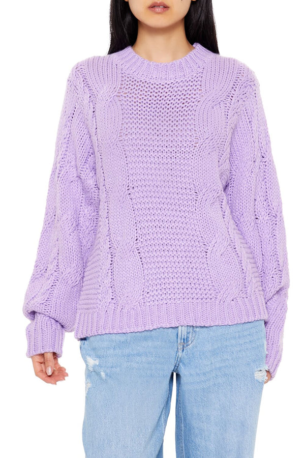 Ribbed-Trim Cable Knit Sweater